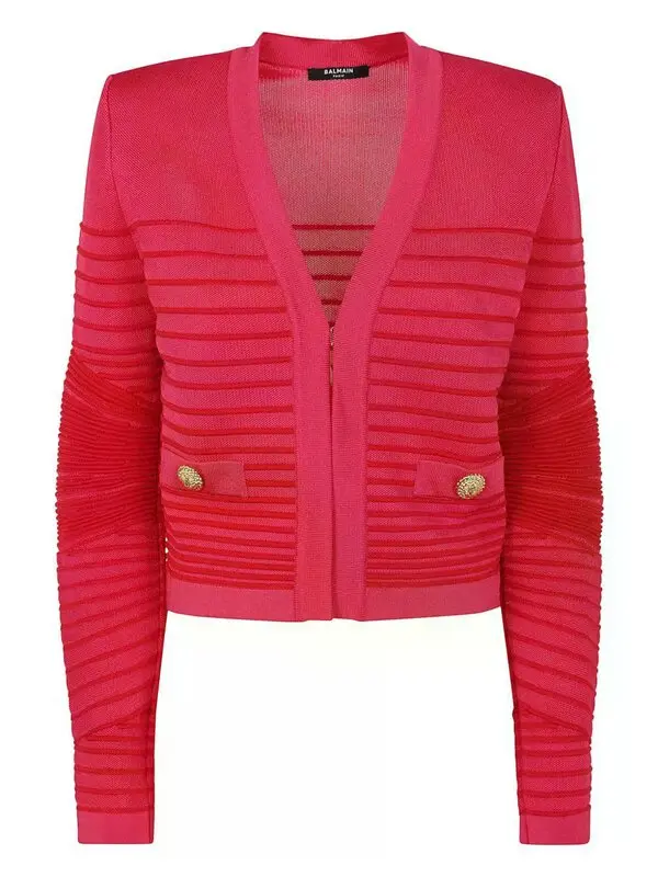 Balmain Ribbed-detail Cardigan - Pink