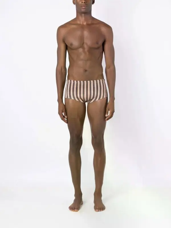 AMIR SLAMA Stripe-print Swim Trunks - Brown