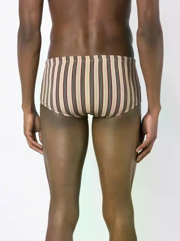 AMIR SLAMA Stripe-print Swim Trunks - Brown