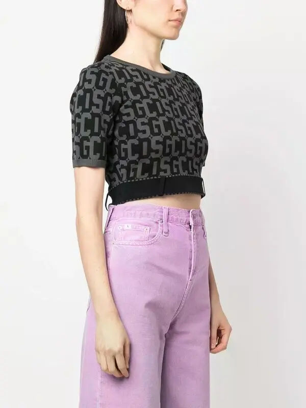 Gcds Matilda Monogram Cropped Top - Black