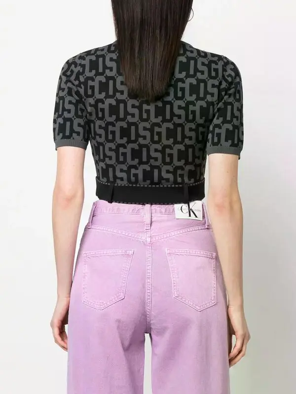 Gcds Matilda Monogram Cropped Top - Black