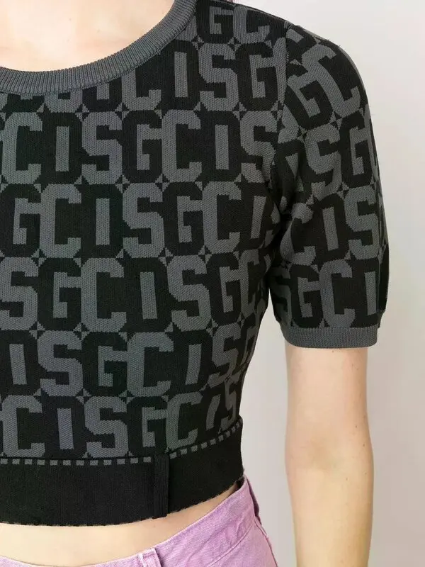 Gcds Matilda Monogram Cropped Top - Black