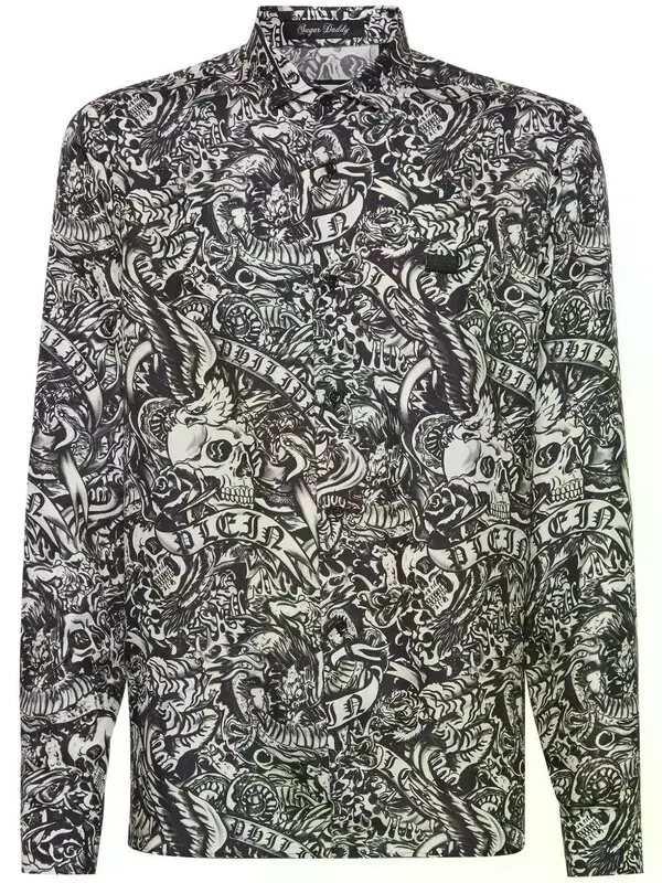 Philipp Plein Tattoo-print Silk Shirt - Black