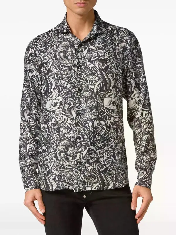 Philipp Plein Tattoo-print Silk Shirt
