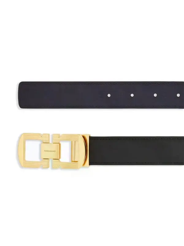 FERRAGAMO Geometric Gancini Buckle Reversible Leather Belt