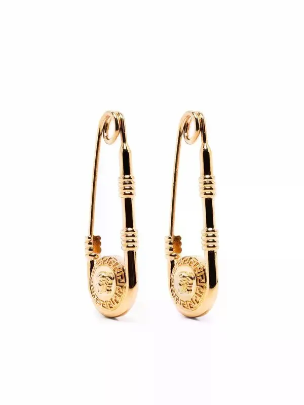 Versace Finish Safety Pin Medusa Drop Earrings