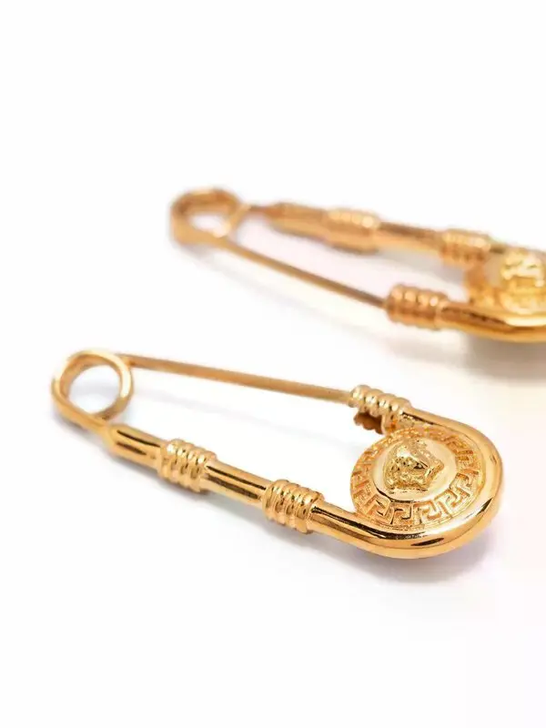 Versace Finish Safety Pin Medusa Drop Earrings