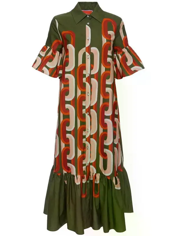 La DoubleJ Choux Chain-link Print Dress - Green