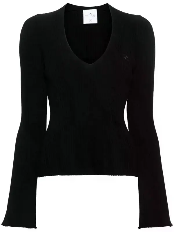 COURREGES Logo-appliqué Ribbed Jumper - Black