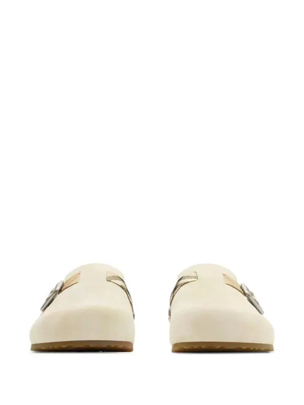 Burberry Suede Buckled Clogs - Neutrals