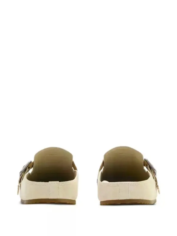 Burberry Suede Buckled Clogs - Neutrals