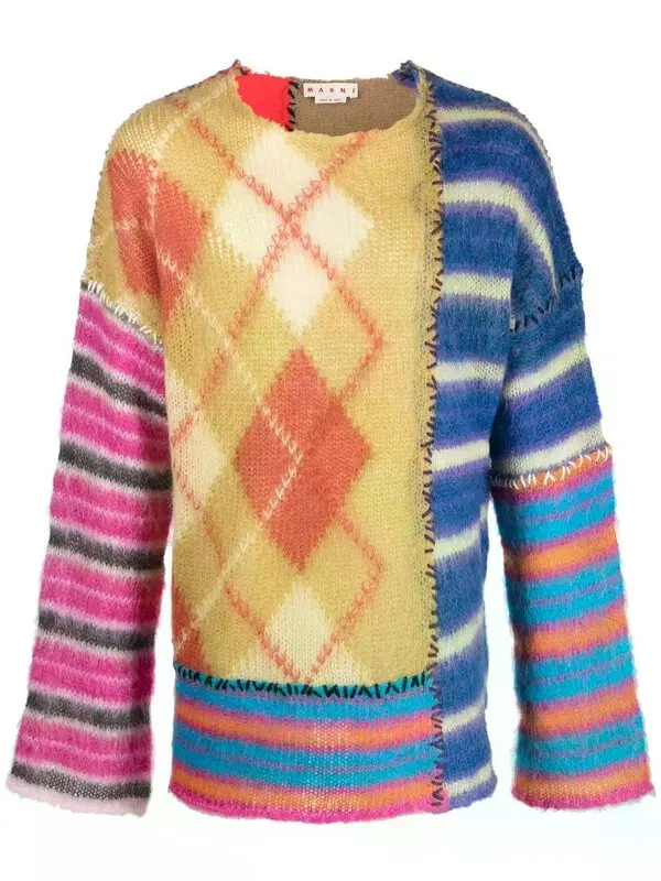 Marni Oversized Patchwork Jumper - Blue