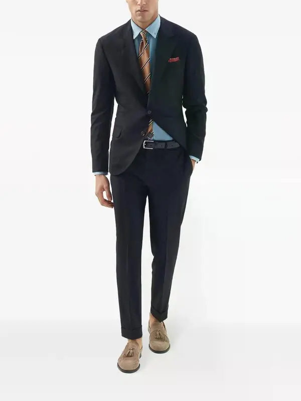 Brunello Cucinelli Super 150s Virgin Wool Four Season Batavia Twill Blazer - Black
