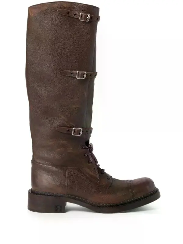 Miu Miu Lace-up Leather Boots - Brown