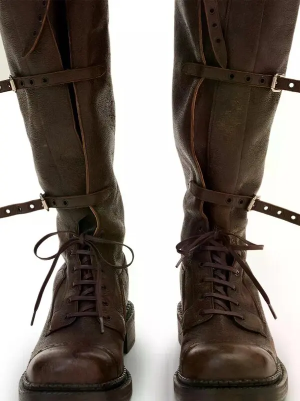 Miu Miu Lace-up Leather Boots - Brown