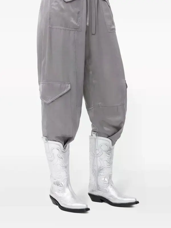 GANNI 40mm Metallic Leather Western Boots - Silver