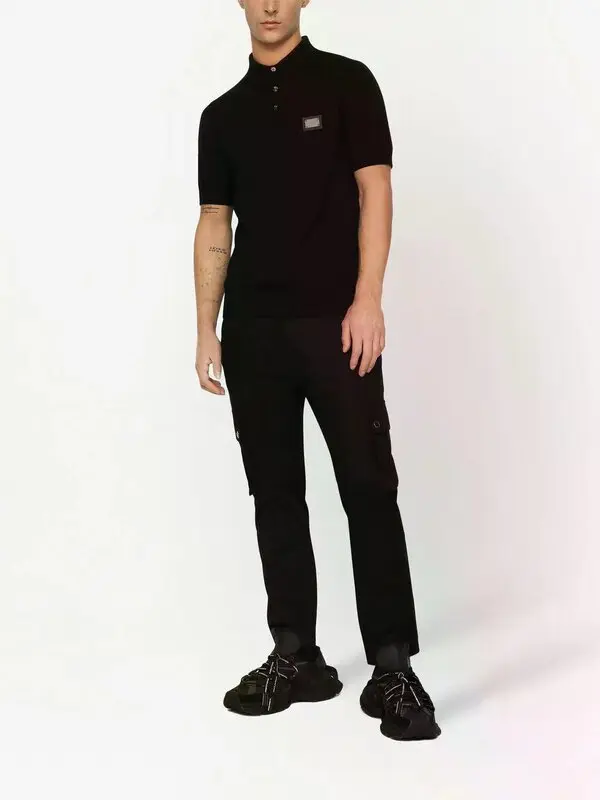 Dolce & Gabbana Logo-tag Wool Polo Shirt - Black