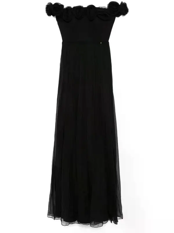 NISSA Floral-appliqué Silk Maxi Dress