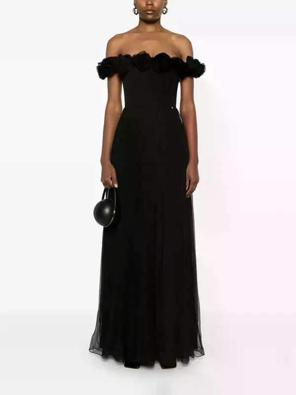 NISSA Floral-appliqué Silk Maxi Dress
