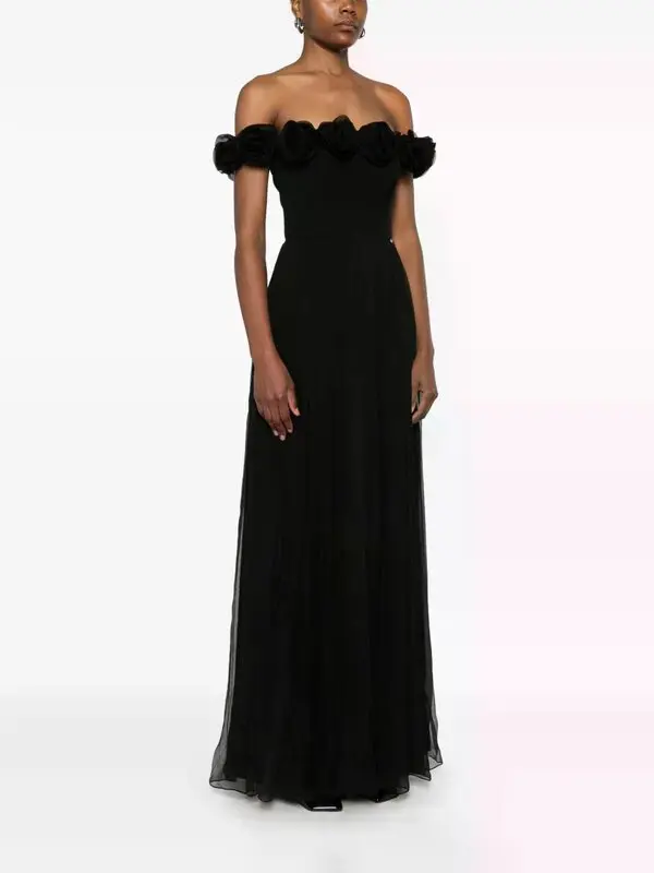 NISSA Floral-appliqué Silk Maxi Dress