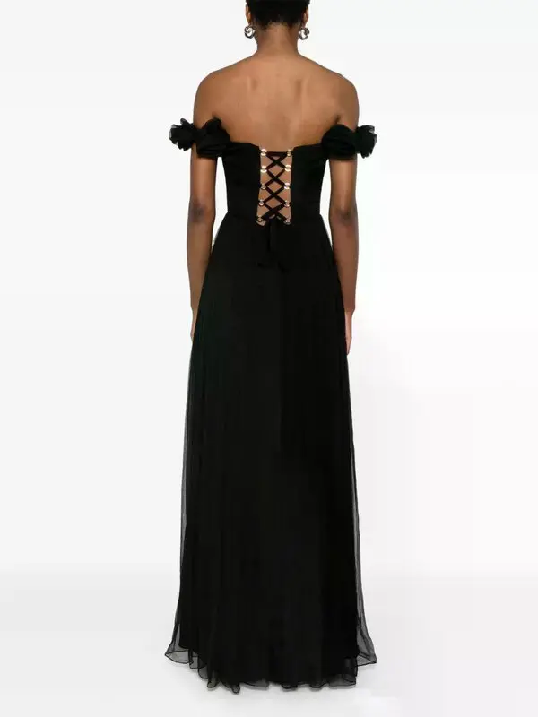 NISSA Floral-appliqué Silk Maxi Dress
