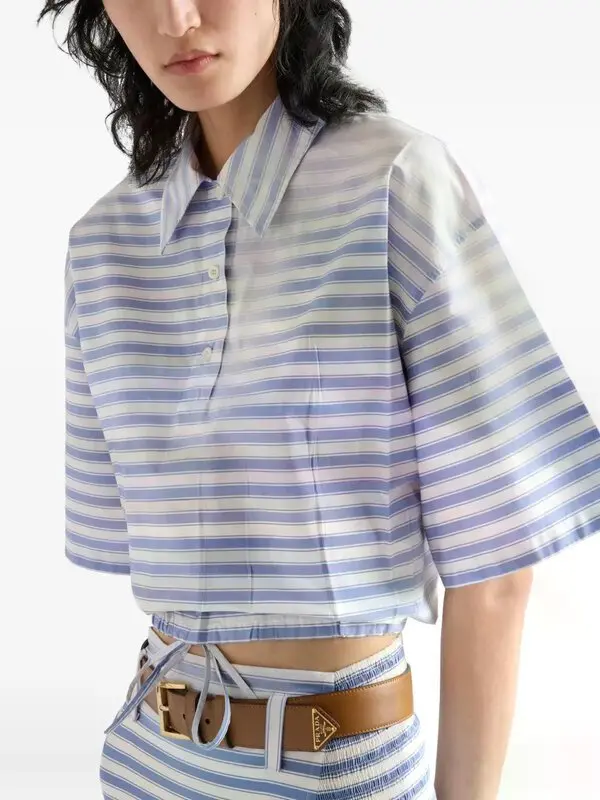 Prada Striped Poplin Polo Shirt