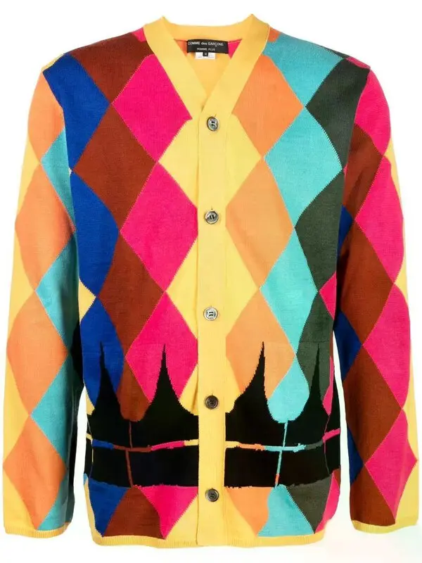 Comme Des Garçons Diamond-print V-neck Cardigan - Multicolour