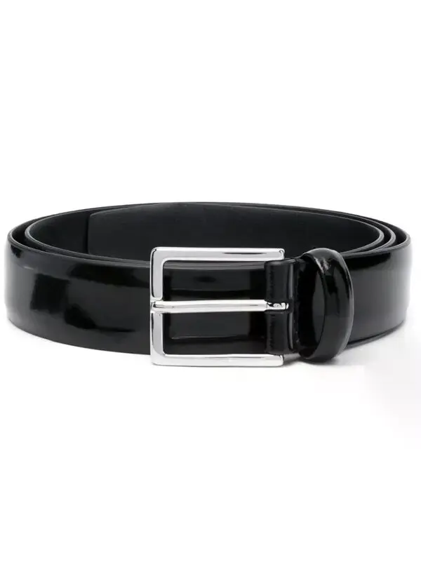 DELL'OGLIO Square-buckle Patent-leather Belt - Black