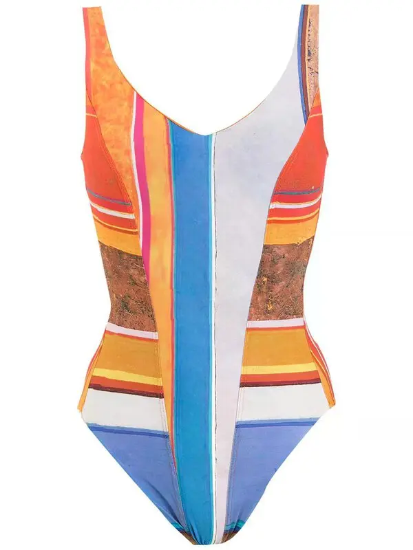 AMIR SLAMA Striped Open-back Swimsuit - Orange