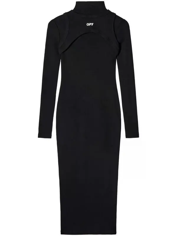 Off-White Ribbed Turtleneck Midi Dress