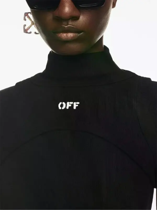 Off-White Ribbed Turtleneck Midi Dress