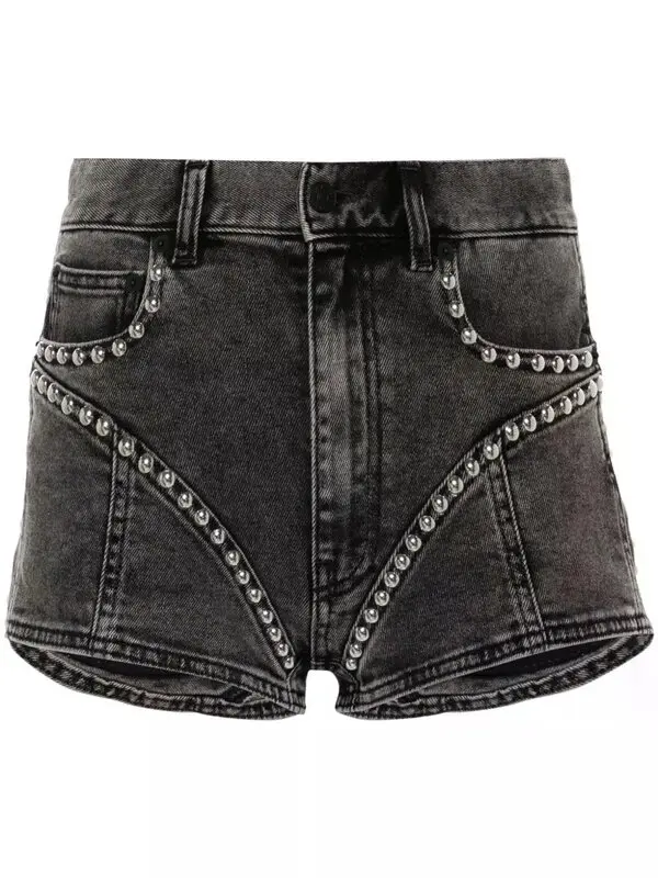 MUGLER Stud-detailed Denim Mini Shorts
