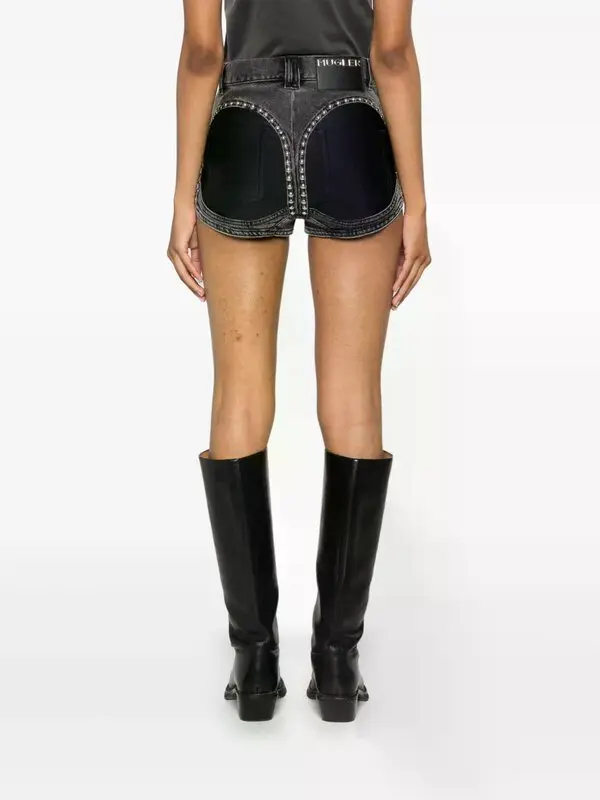 MUGLER Stud-detailed Denim Mini Shorts