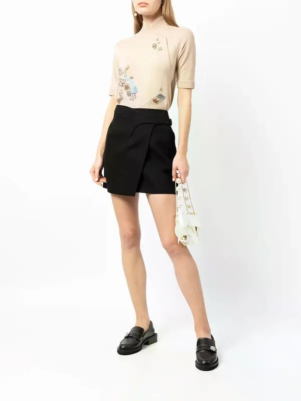 Shiatzy Chen Embroidered Band Collar Knitted Top