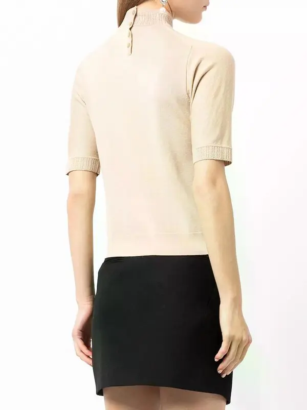 Shiatzy Chen Embroidered Band Collar Knitted Top