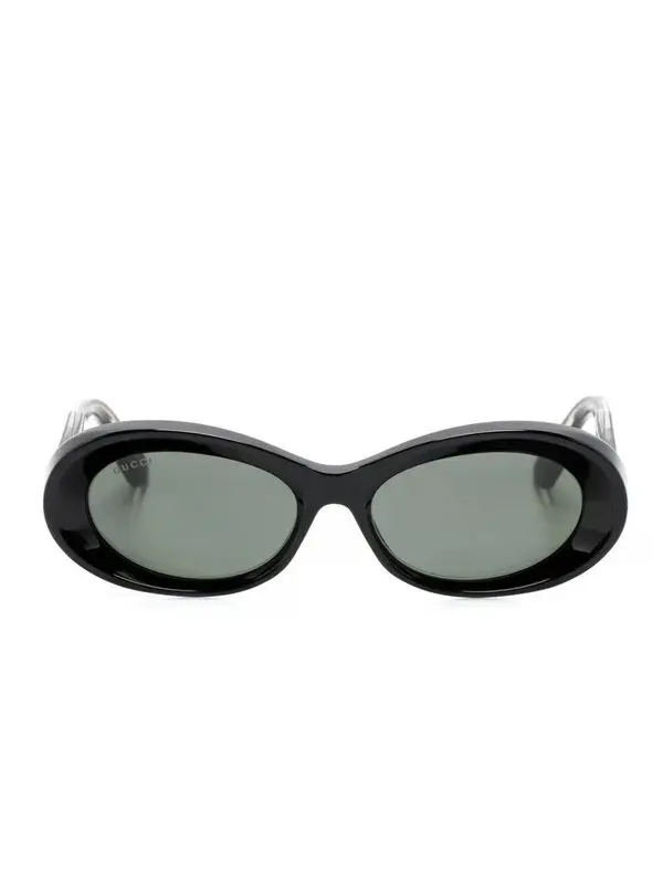 Gucci Logo-debossed Oval-frame Sunglasses - Black