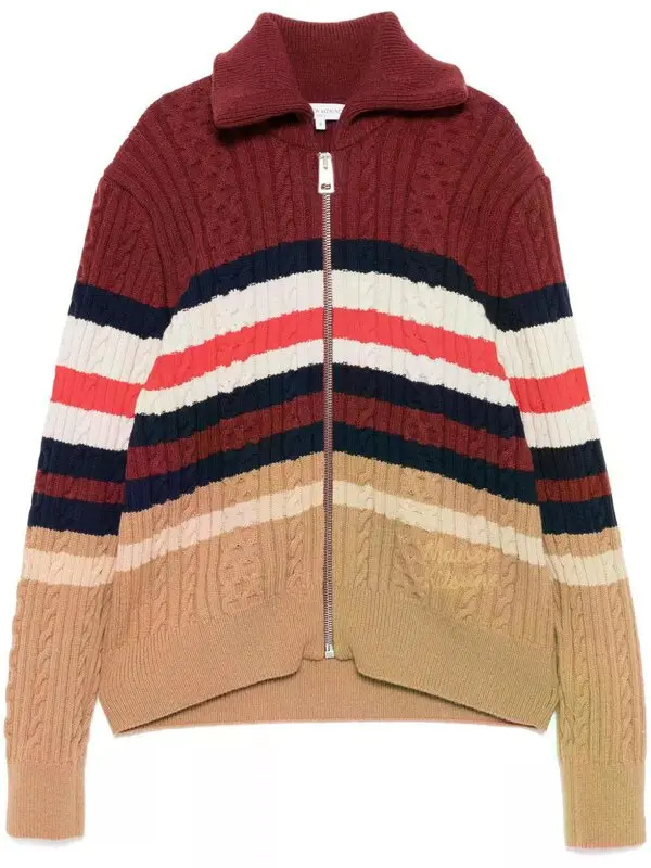 Maison Kitsuné Striped Cable Zipped Cardigan - Red