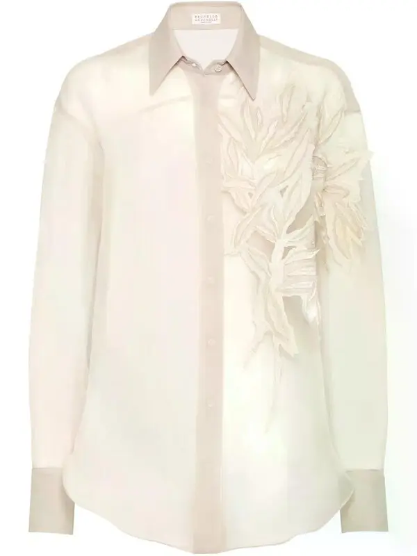 Brunello Cucinelli Flora-appliqué Shirt - Neutrals
