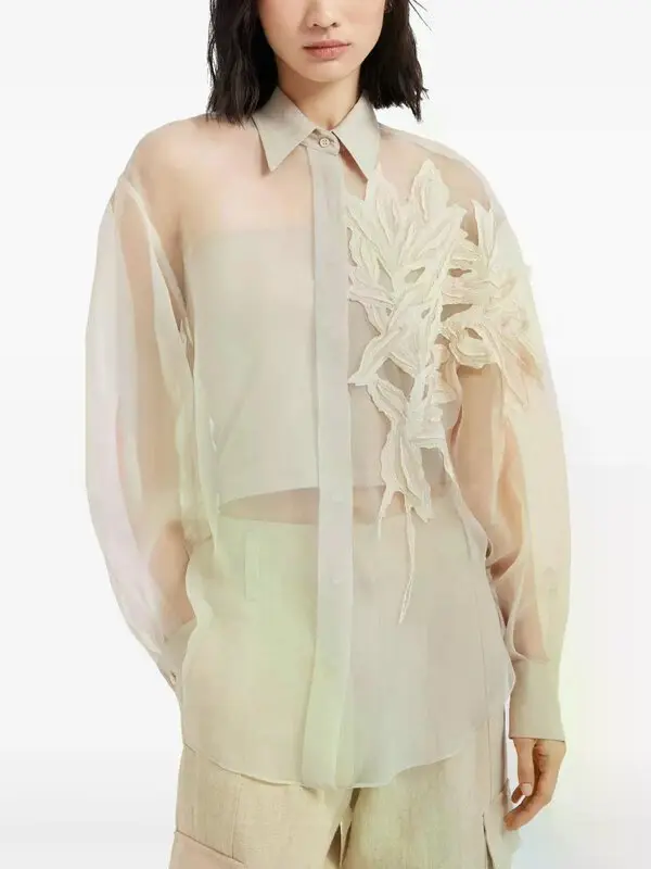 Brunello Cucinelli Flora-appliqué Shirt - Neutrals