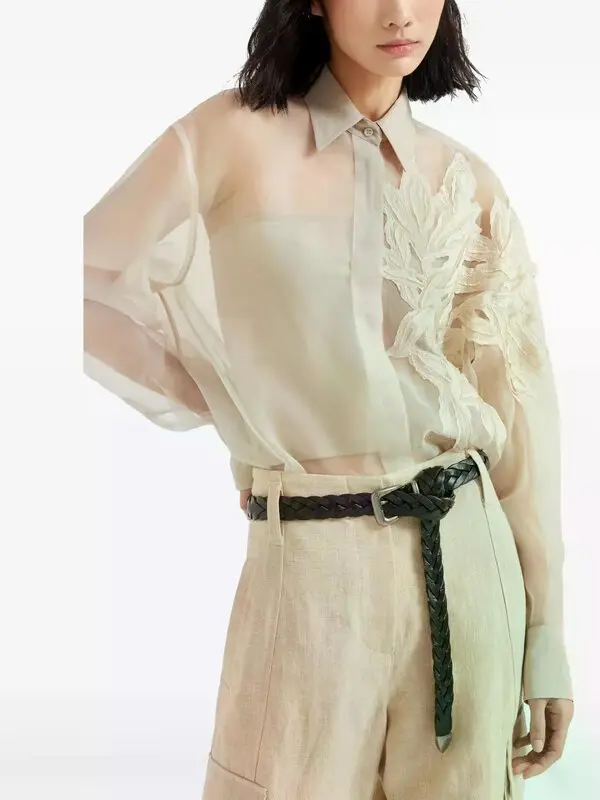 Brunello Cucinelli Flora-appliqué Shirt - Neutrals