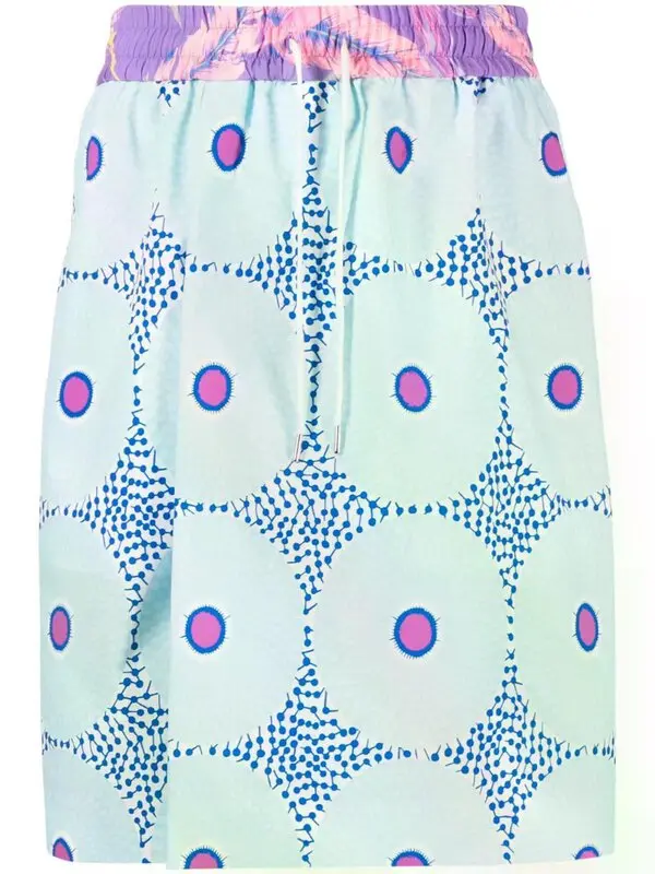FUMITO GANRYU Graphic-print Drawstring Shorts - Blue