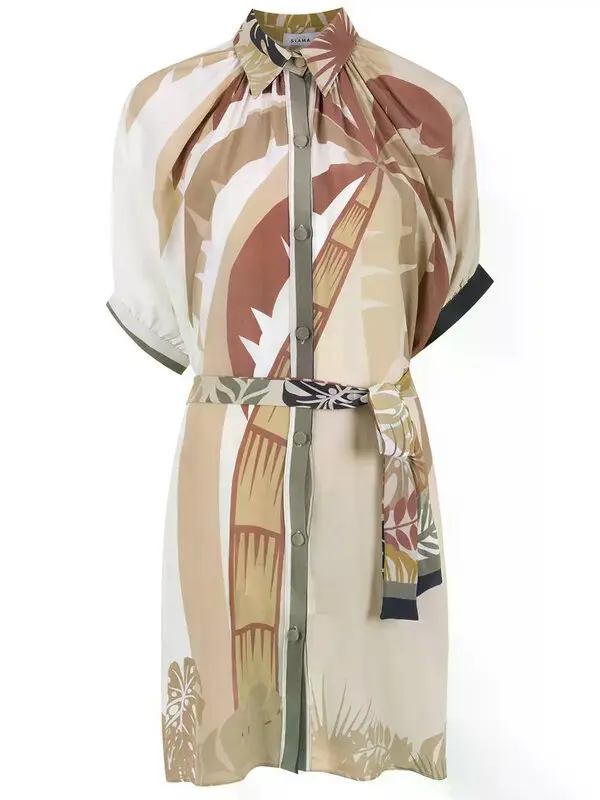 AMIR SLAMA Tropical Print Shirt Dress - Neutrals