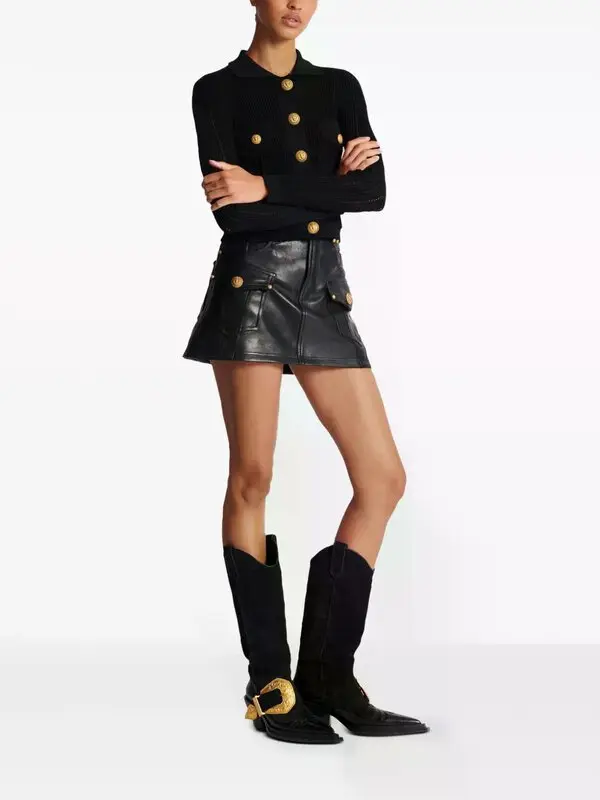 Balmain Buttoned Ribbed Cardigan - Black
