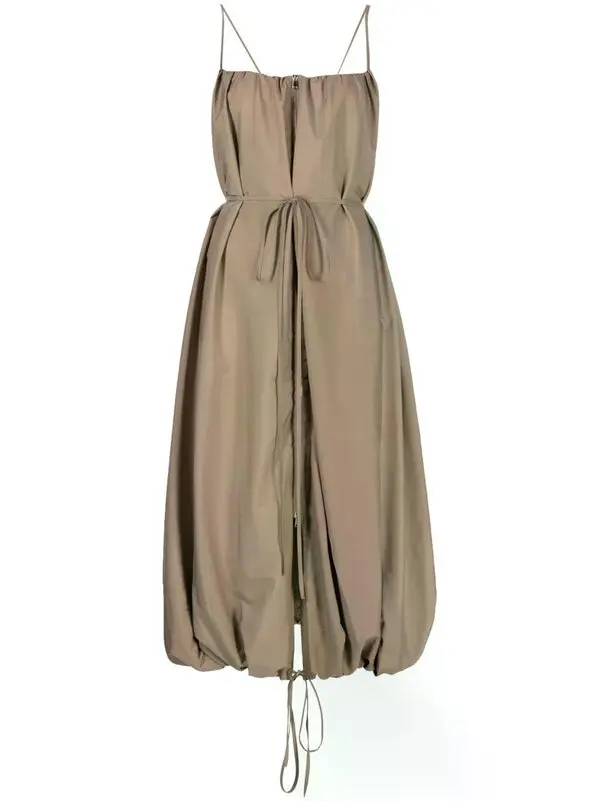 Goen.j Zip-embellished Balloon Taffeta Dress - Brown