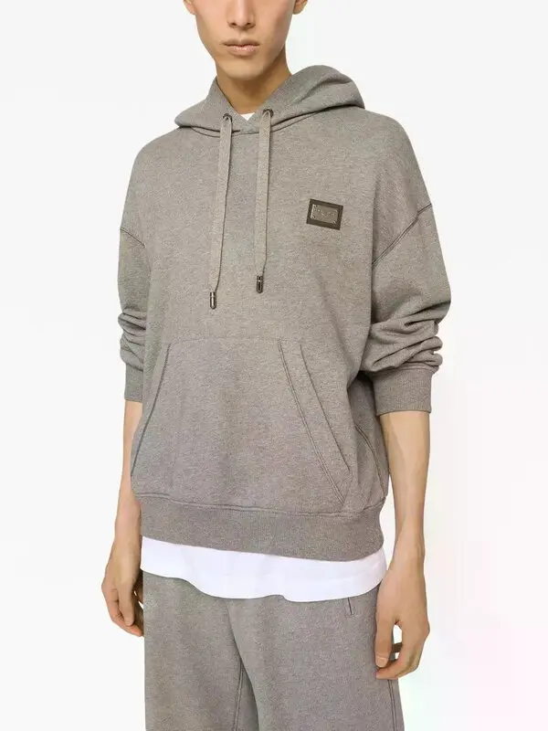 Dolce & Gabbana Logo-patch Cotton Hoodie - Grey