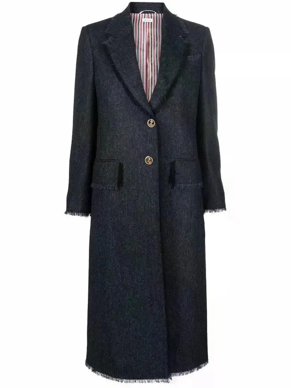 Thom Browne Tweed Single-breasted Coat - Blue