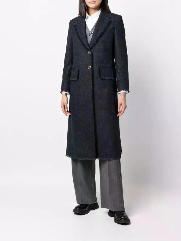 Thom Browne Tweed Single-breasted Coat - Blue