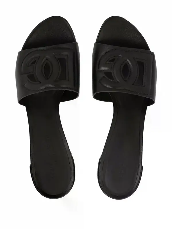 Dolce & Gabbana Bianca Embellished Leather Slides - Black