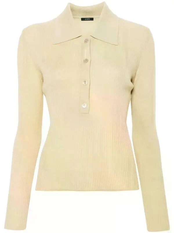 JOSEPH Ribbed Merino Wool Polo Top