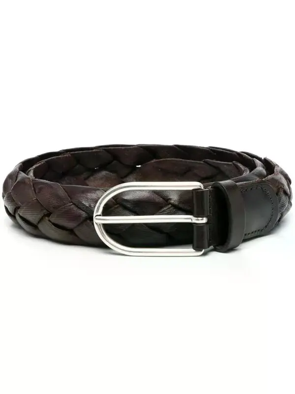 DELL'OGLIO Woven Leather Belt - Brown